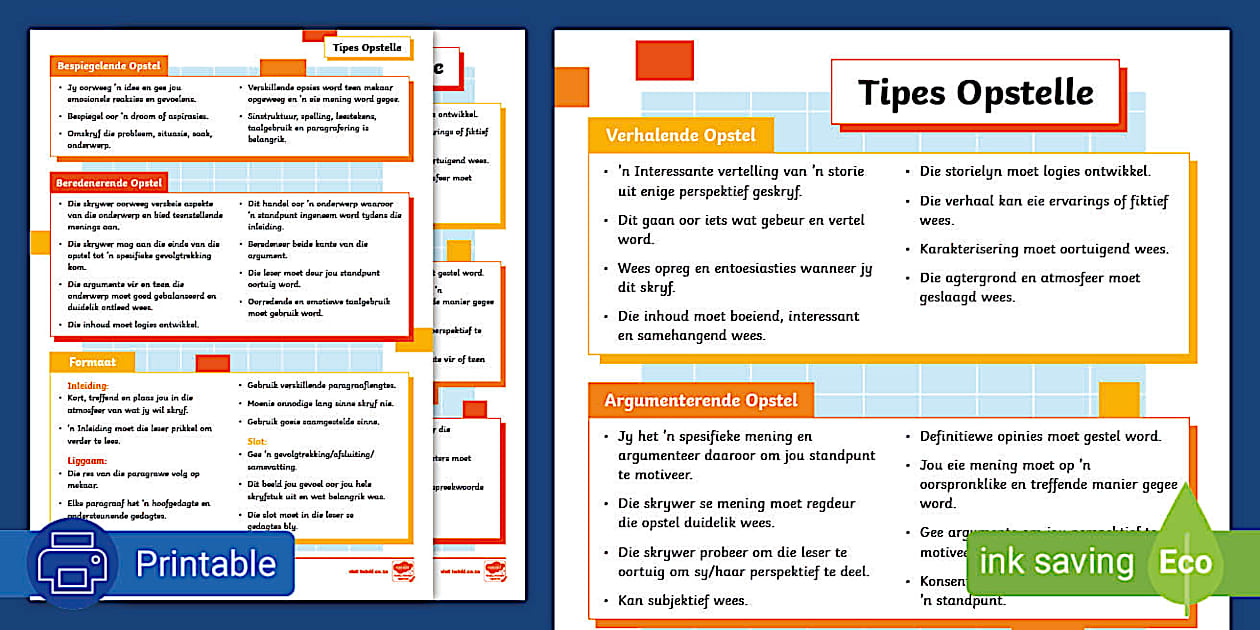 Tipes Opstelle Notas (teacher made) - Twinkl