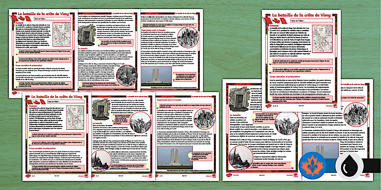 * NEW * Vimy Ridge Differentiated Reading Comprehension Grade 4-6 French