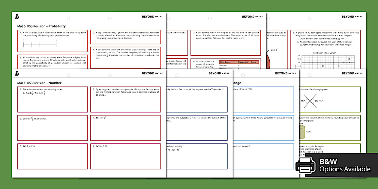 👉 KS3 Maths Revision Mats by Subject Content Set 2