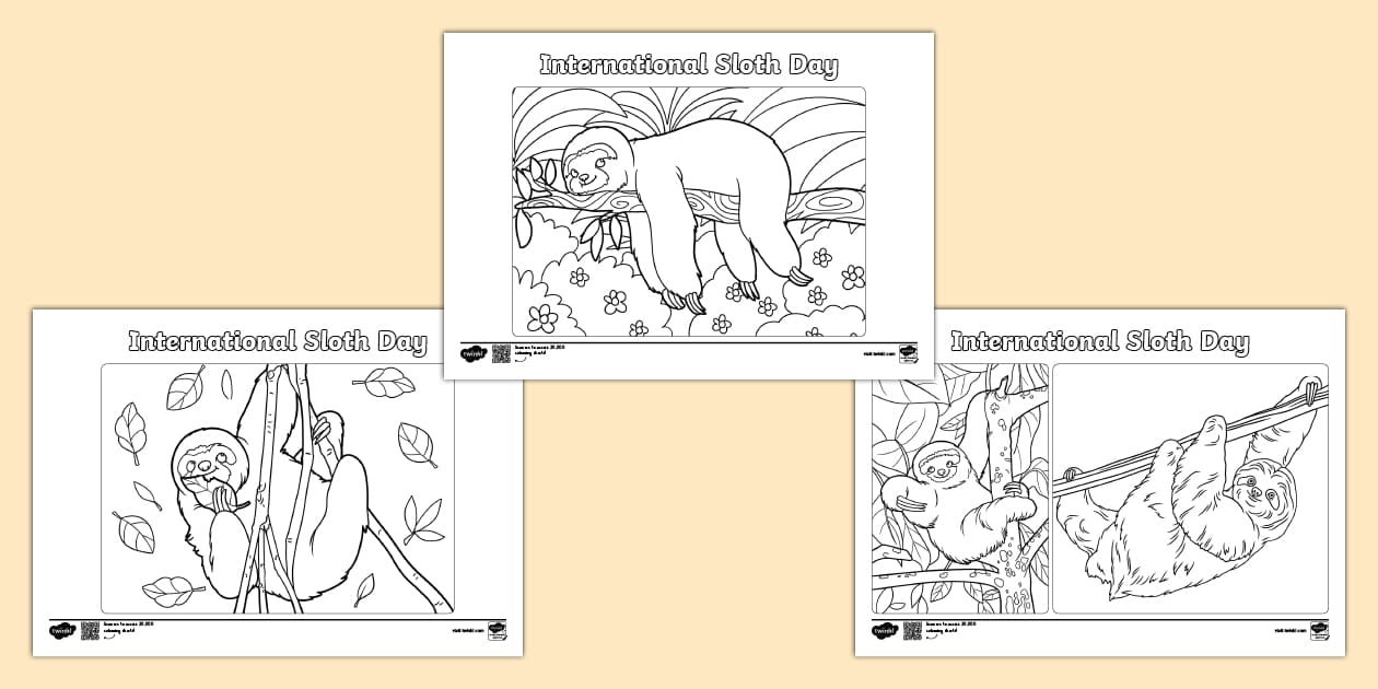 KS1 International Sloth Day Colouring Pages (teacher made)