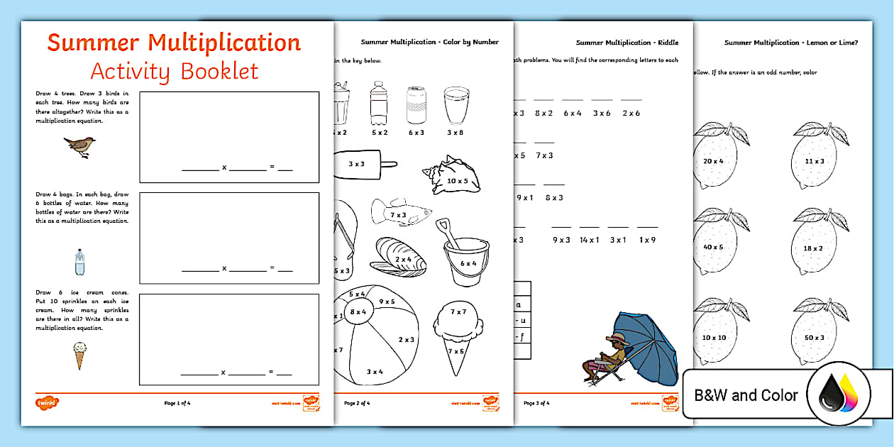 Summer Multiplication Activity Booklet for 3rd-5th Grade
