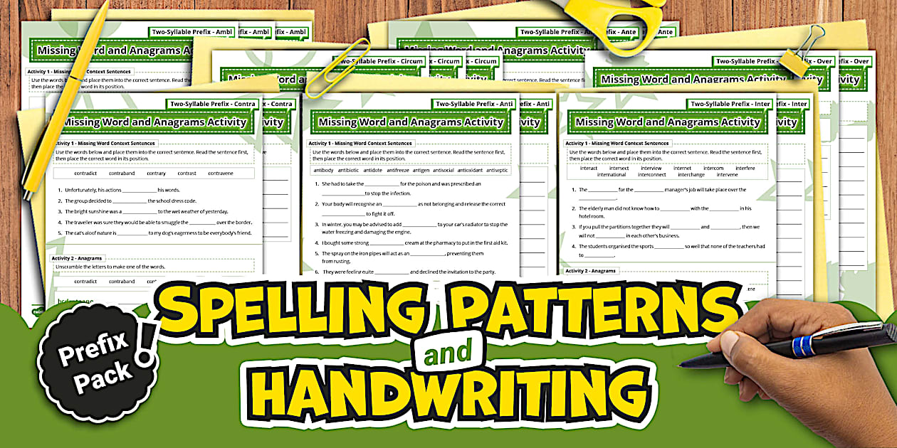 NZ Spelling Patterns/Handwriting - Year 7 and 8 Missing Word and Anagrams