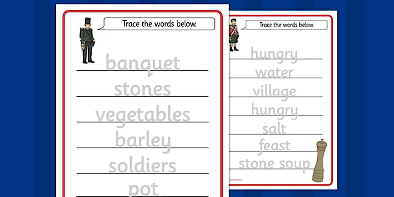 Stone Soup Trace the Words Worksheets (teacher made)