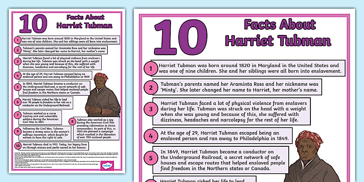 10 Facts About Harriet Tubman Display Poster - Twinkl