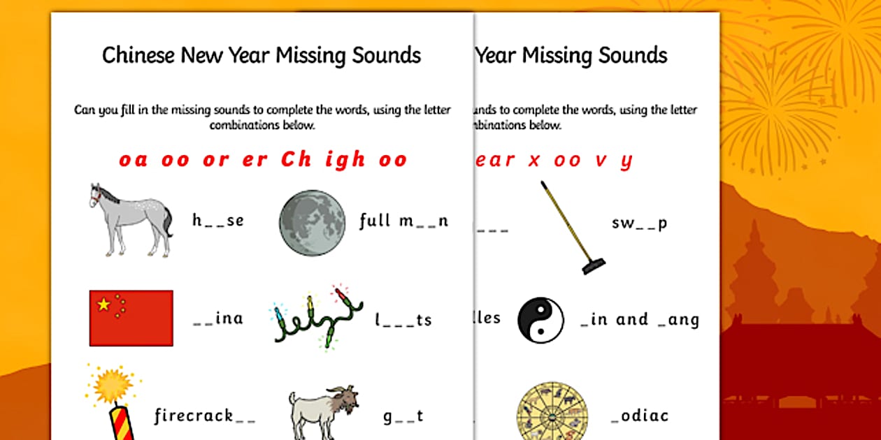 Editable Chinese New Year Missing Sounds Worksheet - Twinkl