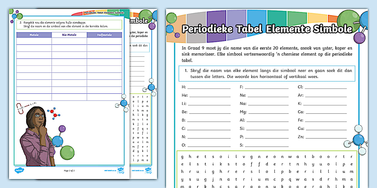 Periodieke Tabel Elemente Woordsoek