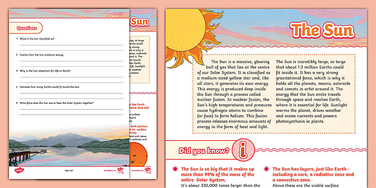 Grade 8 NS - Term 4 - The Sun - Reading Comprehension CAPS