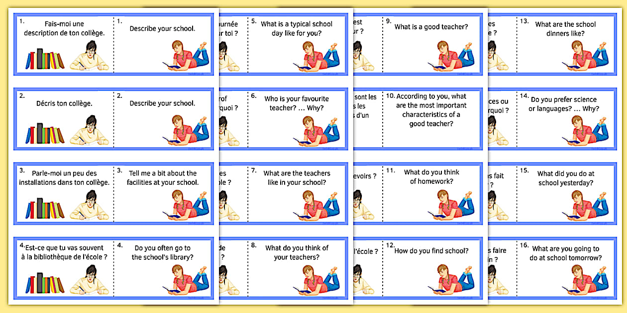 Life at School/College Question Cards French