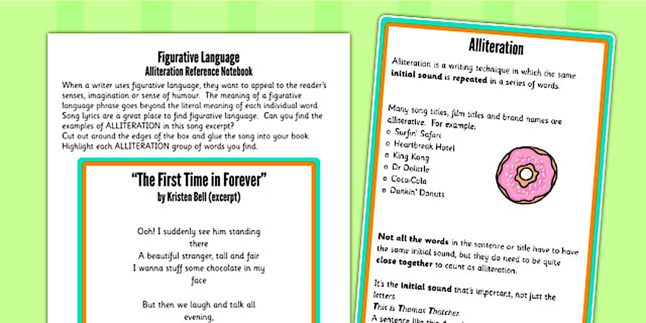 Y5 6 Figurative Language Activity Reference Sheet Alliteration
