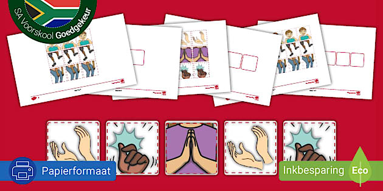 Perkussie Met die Liggaam: Patroon Kaartjies (teacher made)