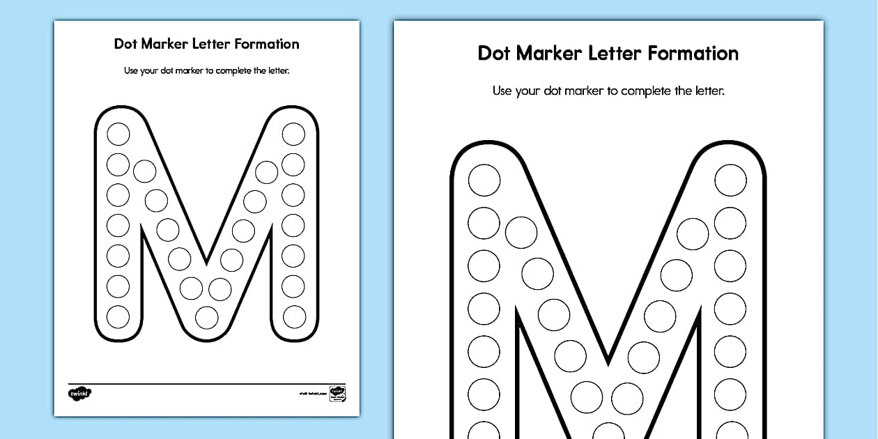 Uppercase Letter M: Dot Marker Letter Formation Worksheet
