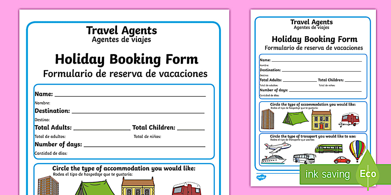 Travel Agents Booking Form - English / Spanish - Travel Agents Booking Form
