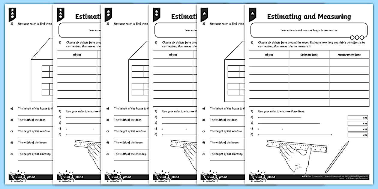 Estimating and Measuring in Centimeters Differentiated Worksheet ...