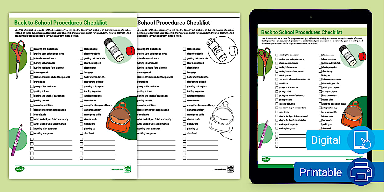 Editable Back to School Procedures Teacher Checklist