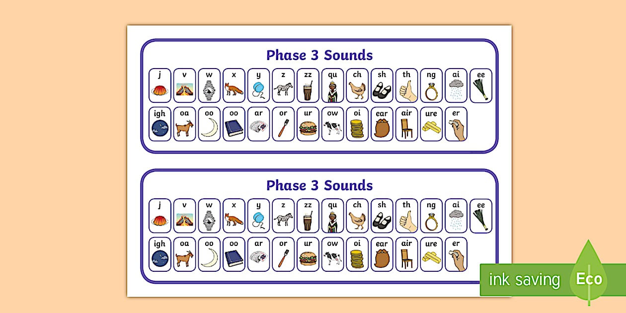 Phase 3 Phonics Table Strips (teacher made) - Twinkl