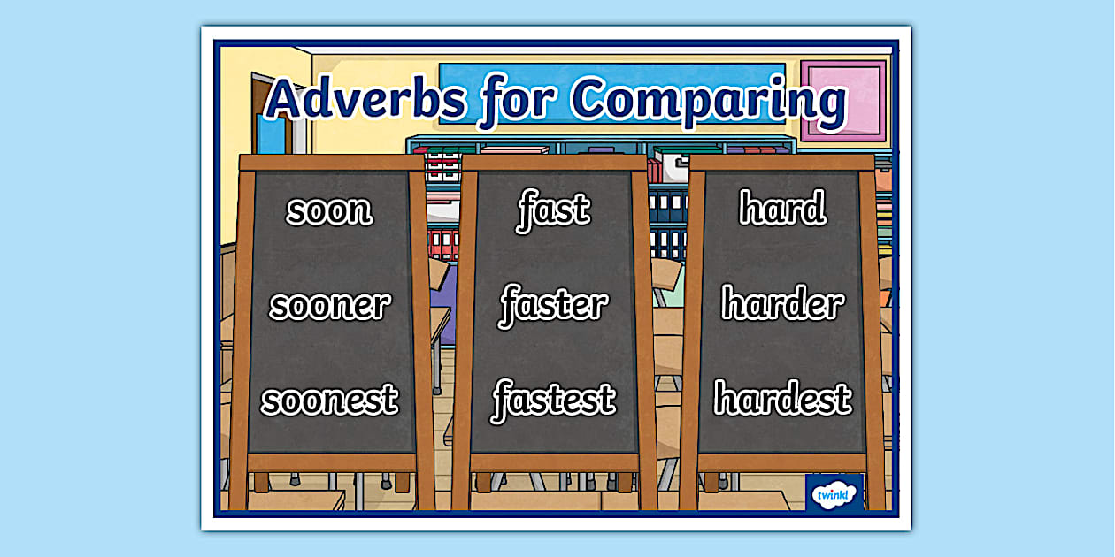 Adverbs For Comparing Display Poster (teacher made) - Twinkl