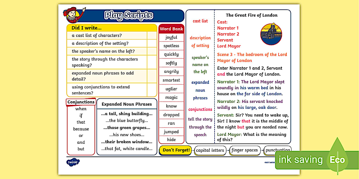KS1 Writing: Play Scripts Knowledge Organiser (teacher made)