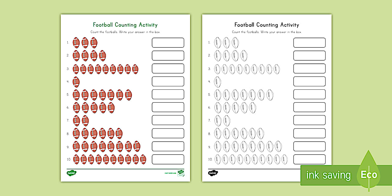 Football Counting Worksheet (Teacher-Made) - Twinkl