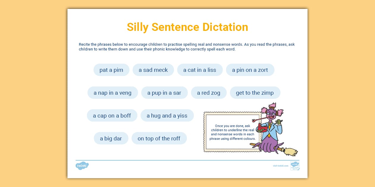 Silly Sentence Teacher Dictation Sheet (teacher made)