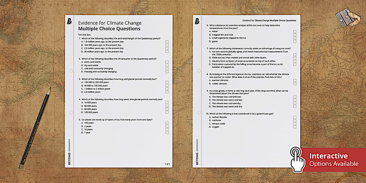 Evidence for Climate Change Multiple Choice Questions Worksheet