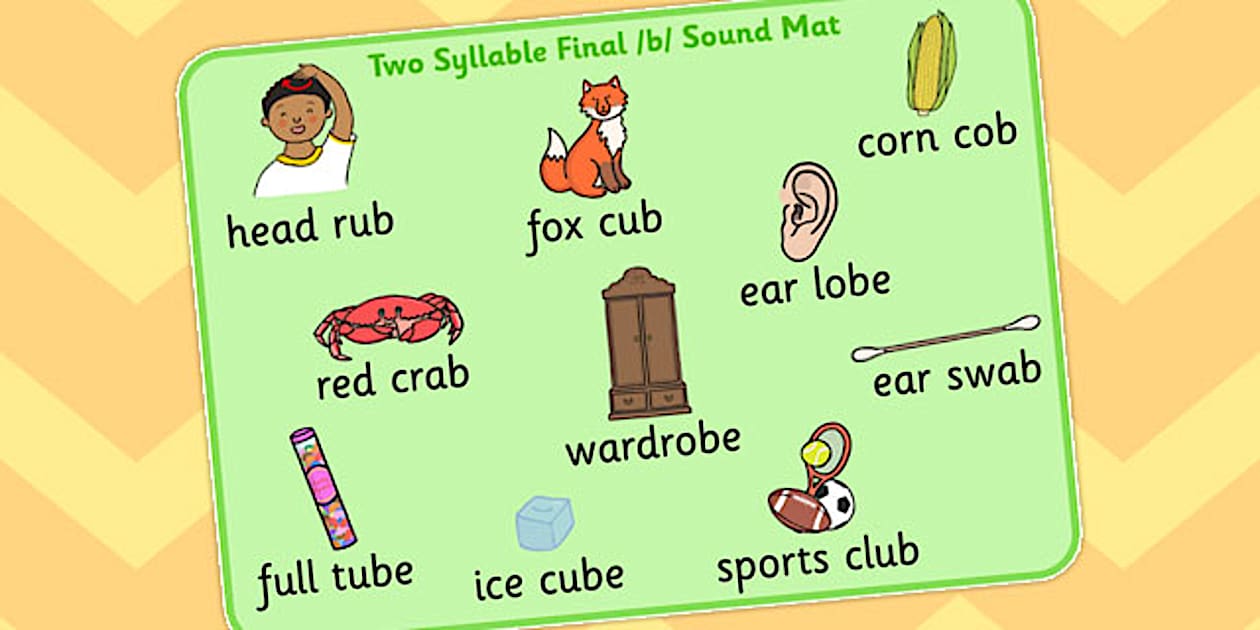 Black and White Two Syllable Final B Sound Word Mat - Twinkl