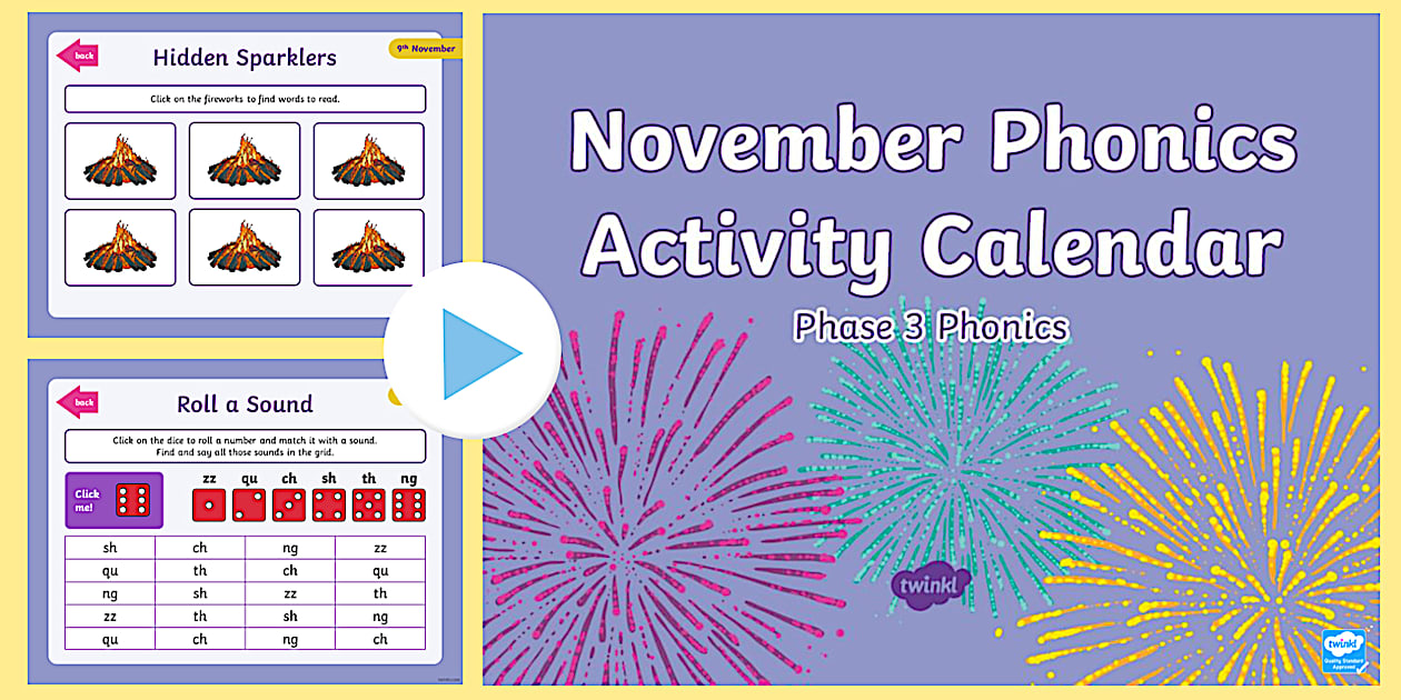 Phase 3 November Phonics Activity Calendar PowerPoint
