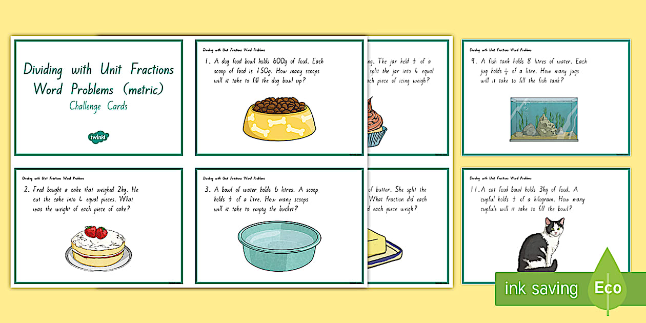 Unit Fraction Word Problems Challenge Cards | Twinkl