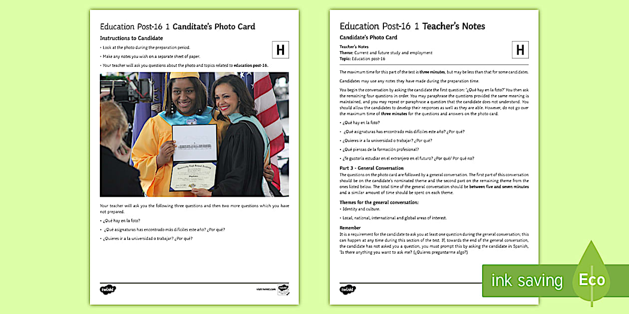 Education Post 16 1 Higher Tier Photo Card Activity Spanish