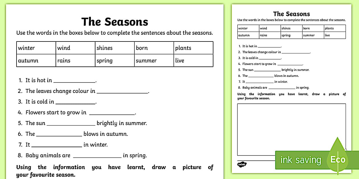 The Seasons Cloze Worksheet / Worksheet (teacher made)