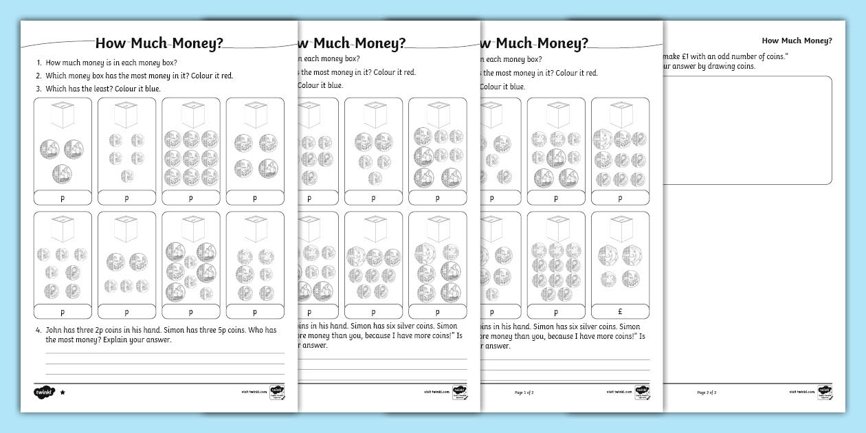 Adding Coins Activity Sheet (Ages 6 - 7) - Twinkl