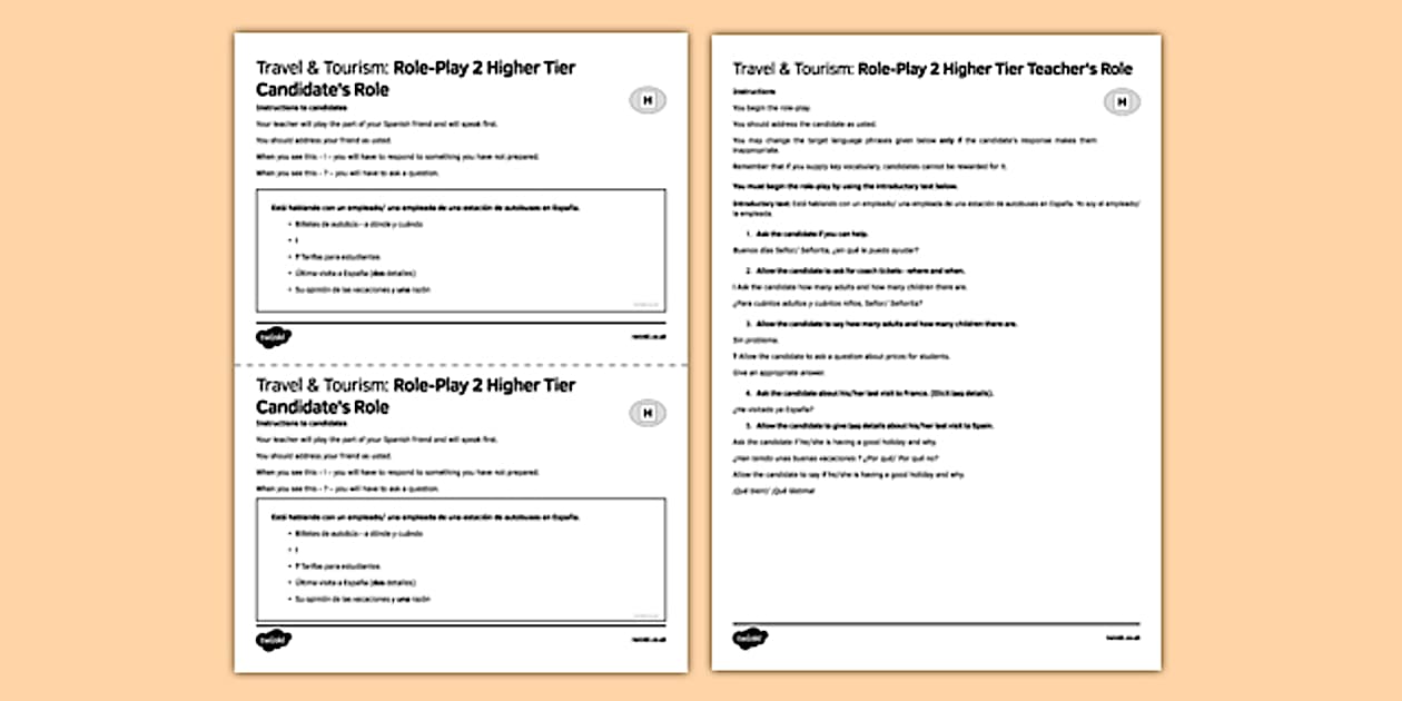 Viajes & Turismo 2 Juego de rol Higher Tier - Twinkl
