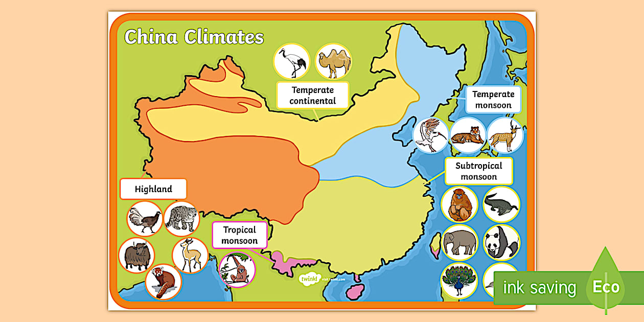 Chinese Climate and Wildlife Map Display Poster - Twinkl