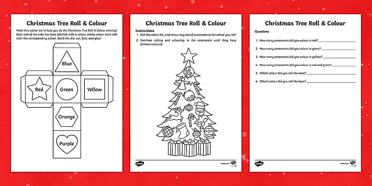 Christmas Tree Roll & Colour Activity Pack - Twinkl