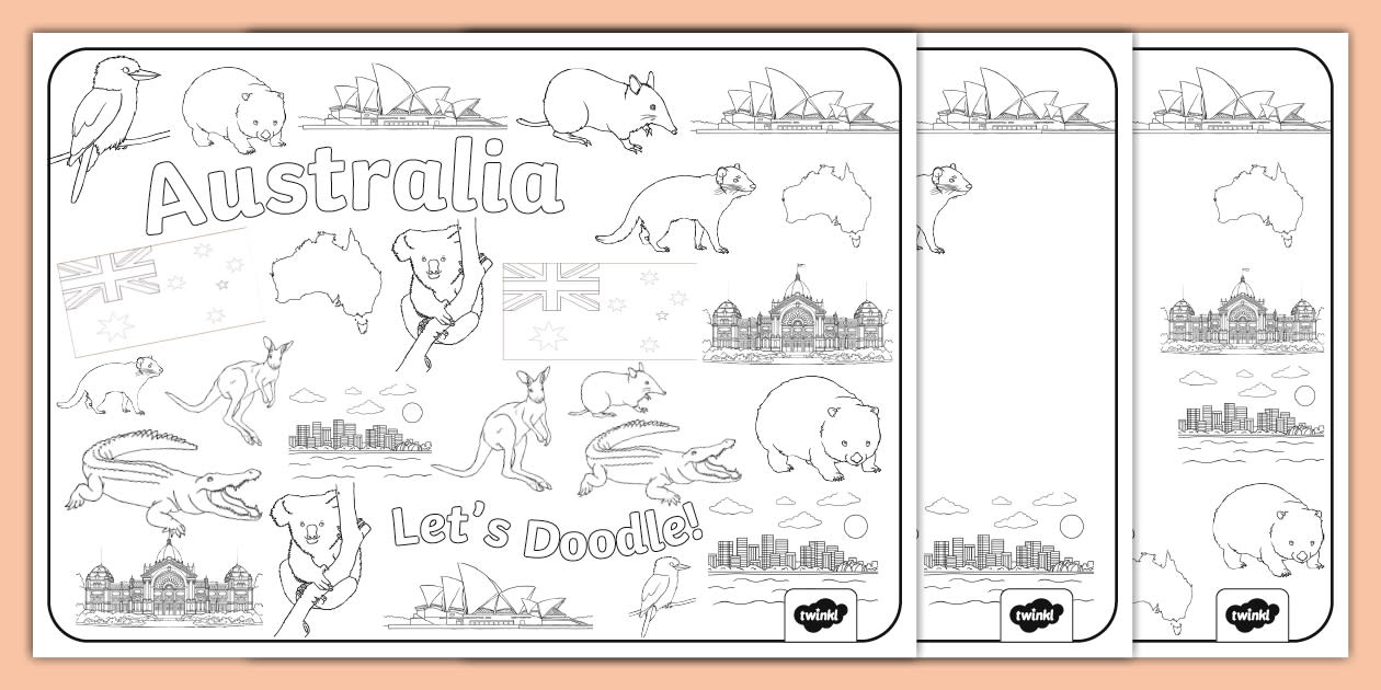 Australia Doodle Colouring Pages - Twinkl - KS1 - Twinkl