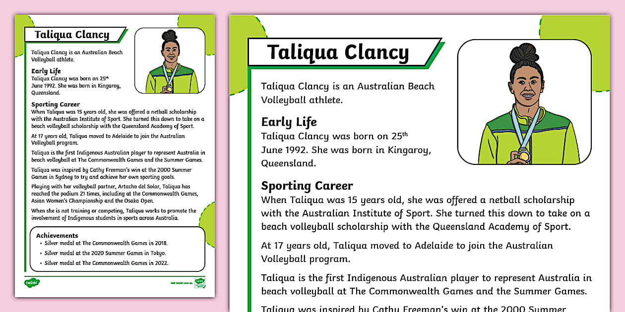 Australian Athlete Fact Sheet Taliqua Clancy (teacher made)