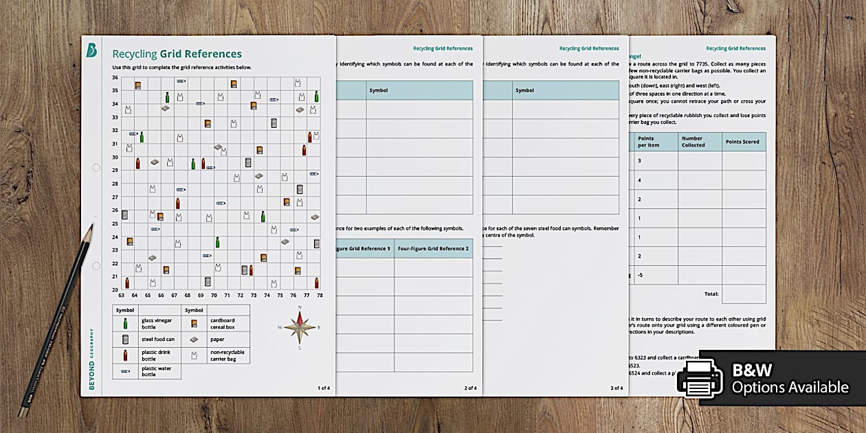 Recycling Grid References Worksheet KS3 | Beyond - Twinkl