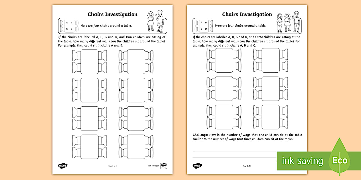 Chairs Maths Investigation Worksheet (teacher made) - Twinkl