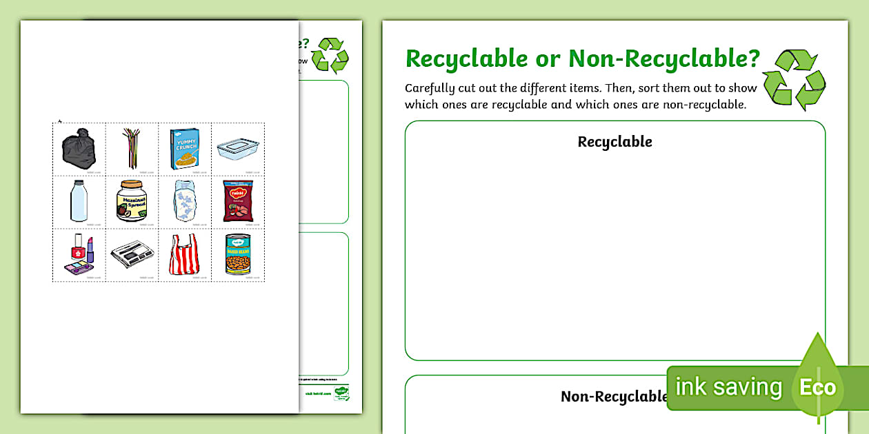 Recyclable or Non-Recyclable? Sorting Activity - Twinkl