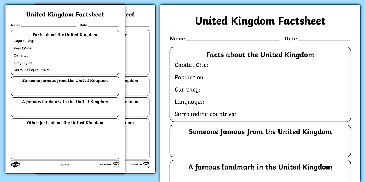 United Kingdom Factsheet Writing Template (teacher made)