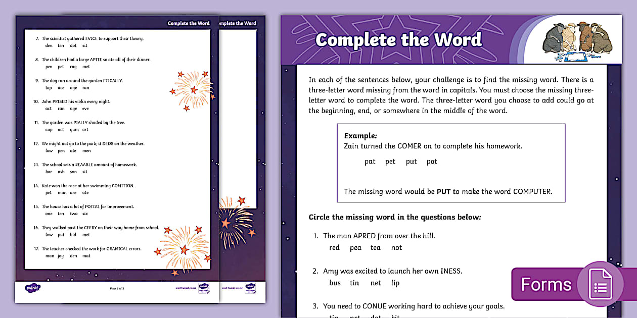 Year 5-6 Literacy Puzzles: Complete the Word