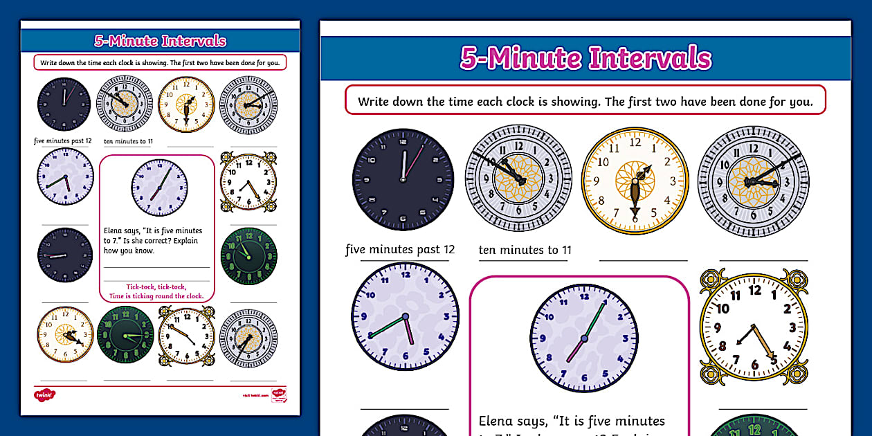 👉 5-Minute Intervals Activity Sheet - Twinkl - KS1