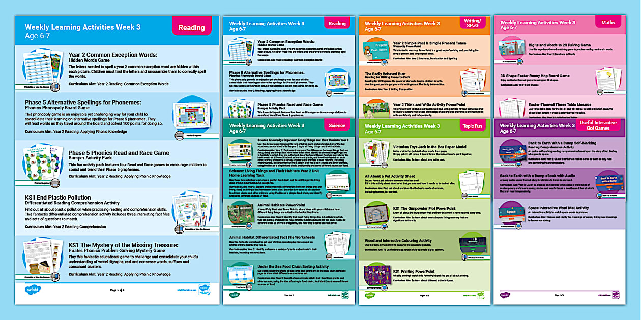 Weekly Learning Activities Pack Week 3 Age 6-7 - Twinkl