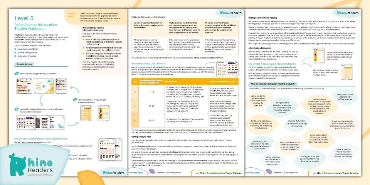 Level 5 Rhino Readers Intervention: Adult Guidance - Twinkl