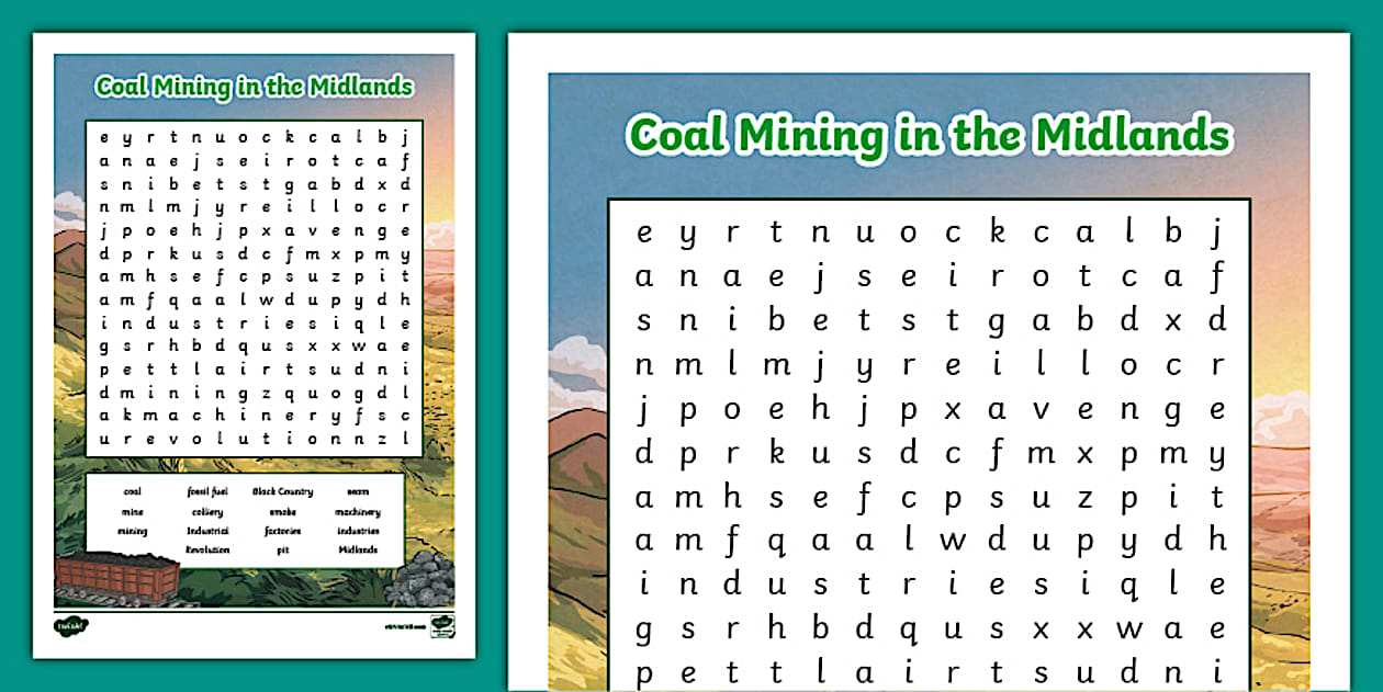 Coal Mining in the Midlands Word Search - KS2 - Twinkl