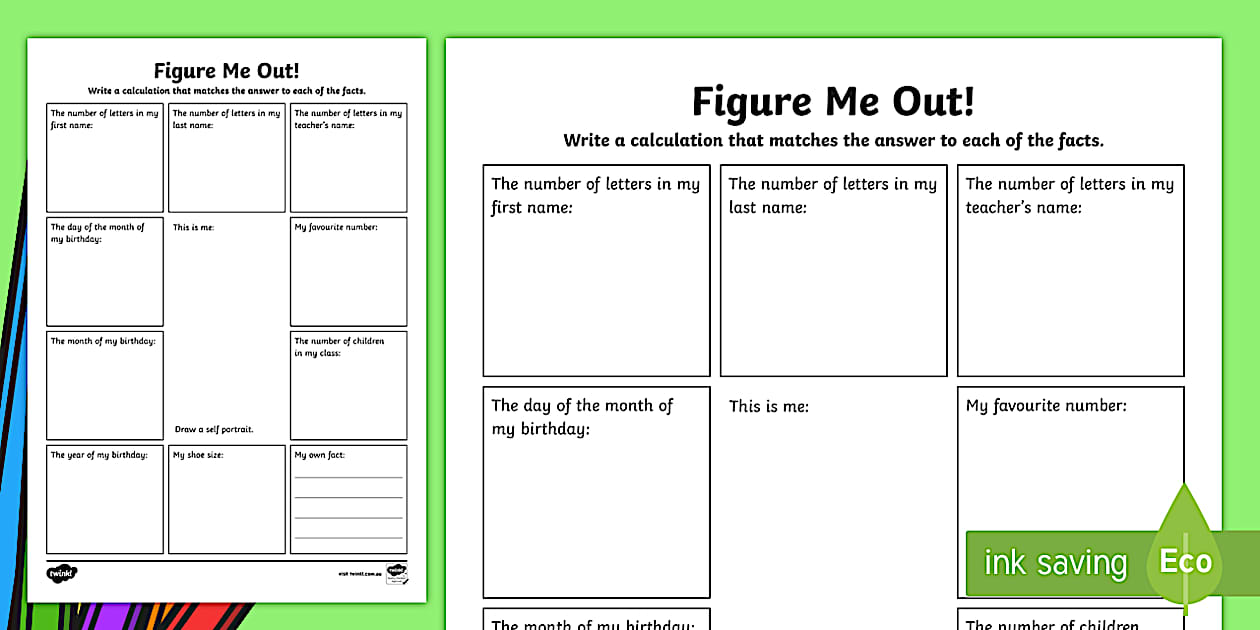 Editable All About Me Figure Me Out Maths Worksheet - Twinkl