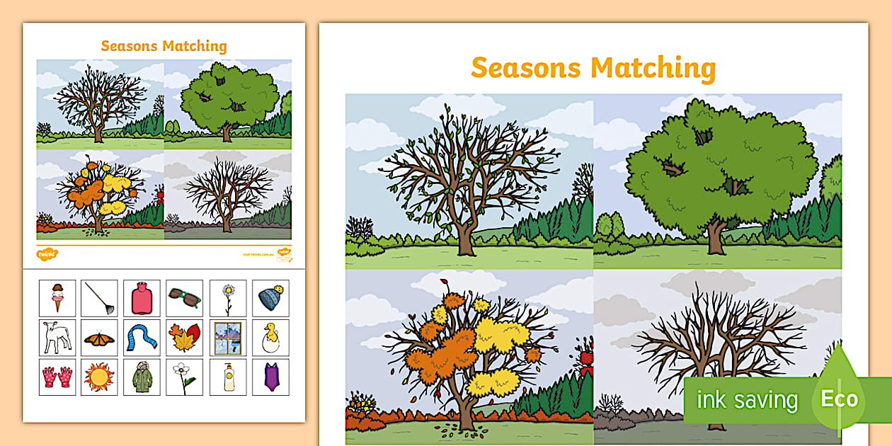 Four Seasons Matching Activity Worksheet | Twinkl - Twinkl