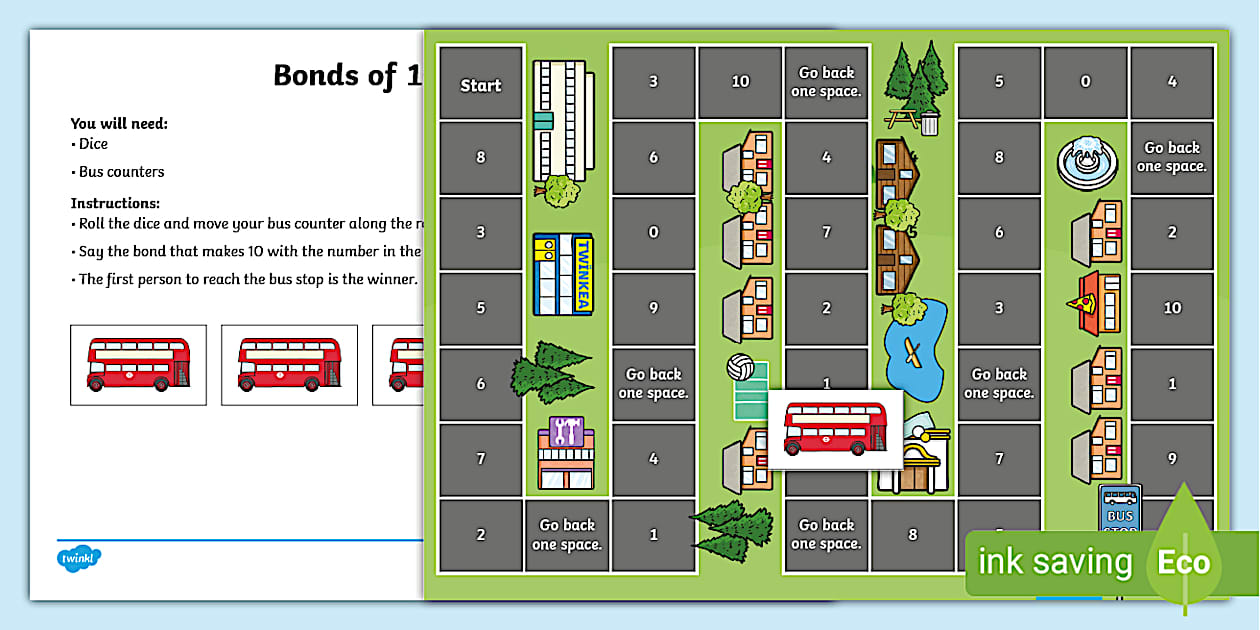 Number Bonds Game to 10 - Bus Stop Board Game (teacher made)