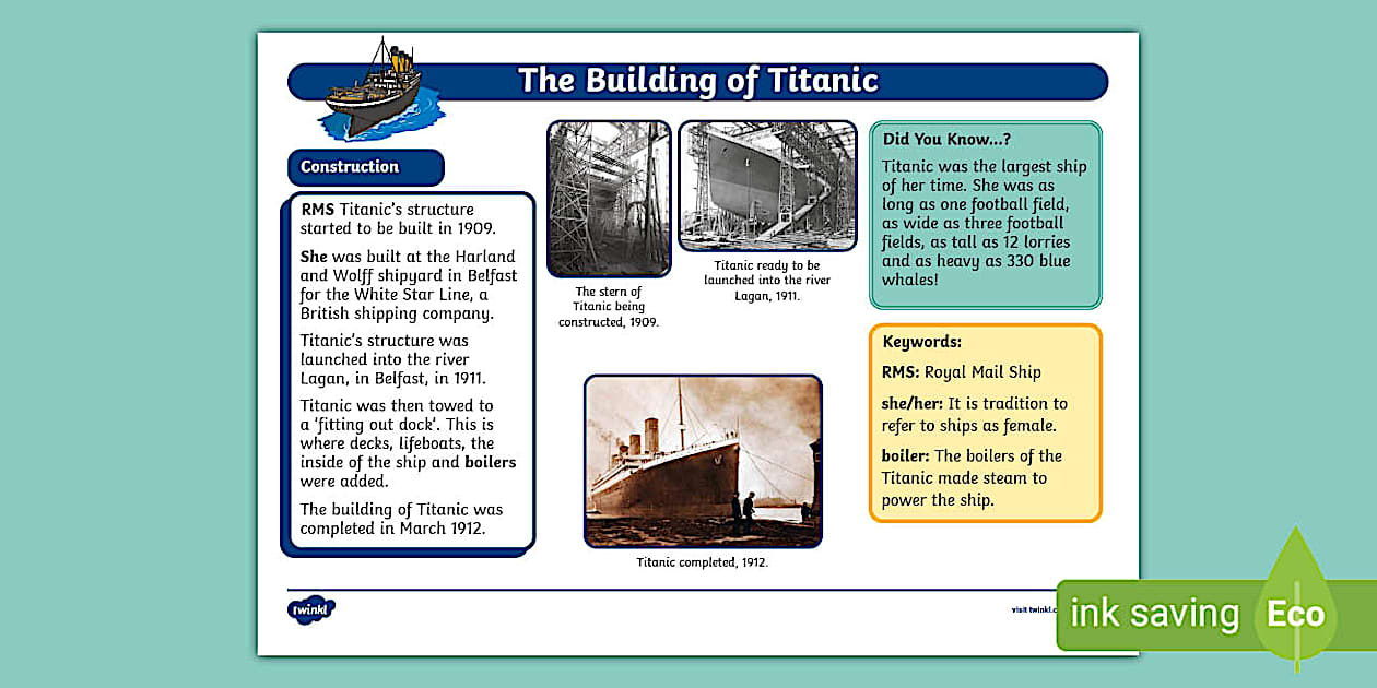 KS1 Building of Titanic Fact File (teacher made) - Twinkl