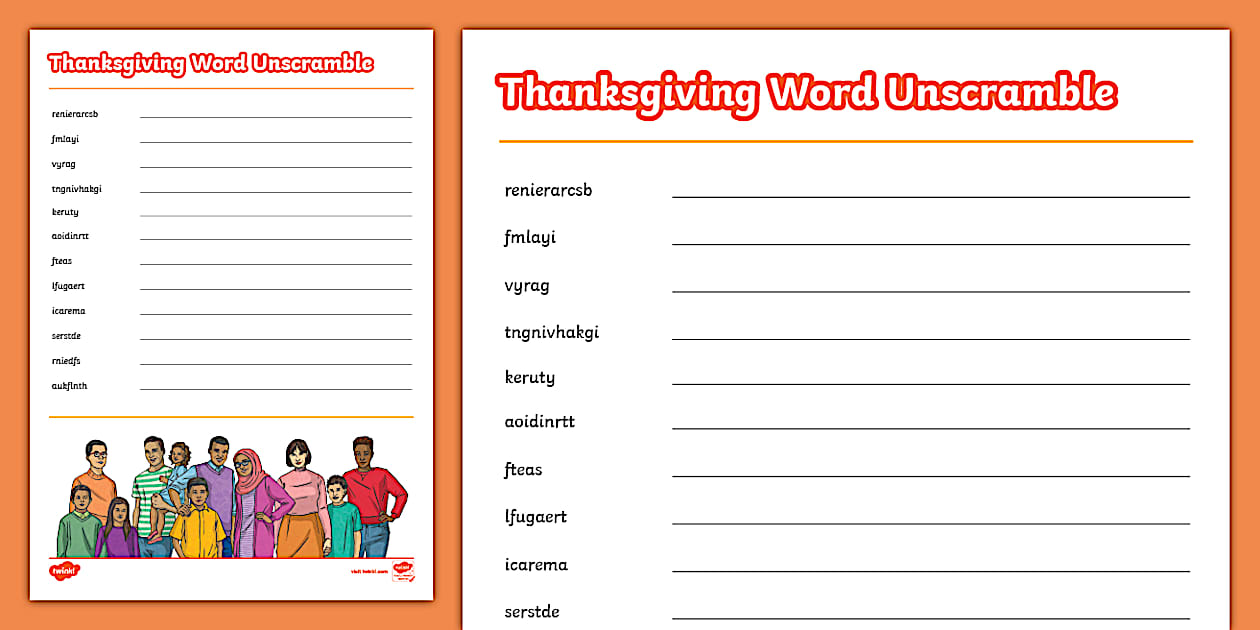 Thanksgiving Word Scramble Activity - Twinkl