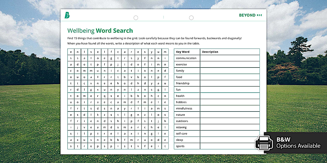 Wellbeing Word Search | Wellbeing Words | Beyond - Twinkl